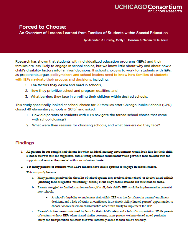 Forced to Choose | UChicago Consortium on School Research